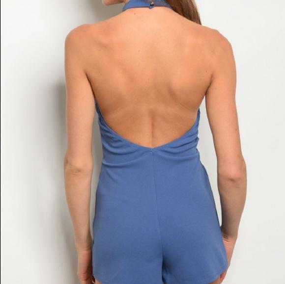 Vintage Shop | Pants & Jumpsuits | Dusty Blue Backless Romper | Poshmark